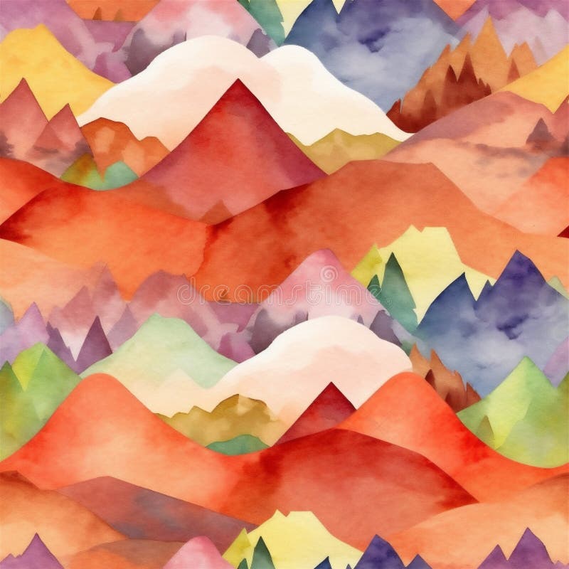 Watercolor Mountains Seamless Tile Pattern, Generative AI Stock ...