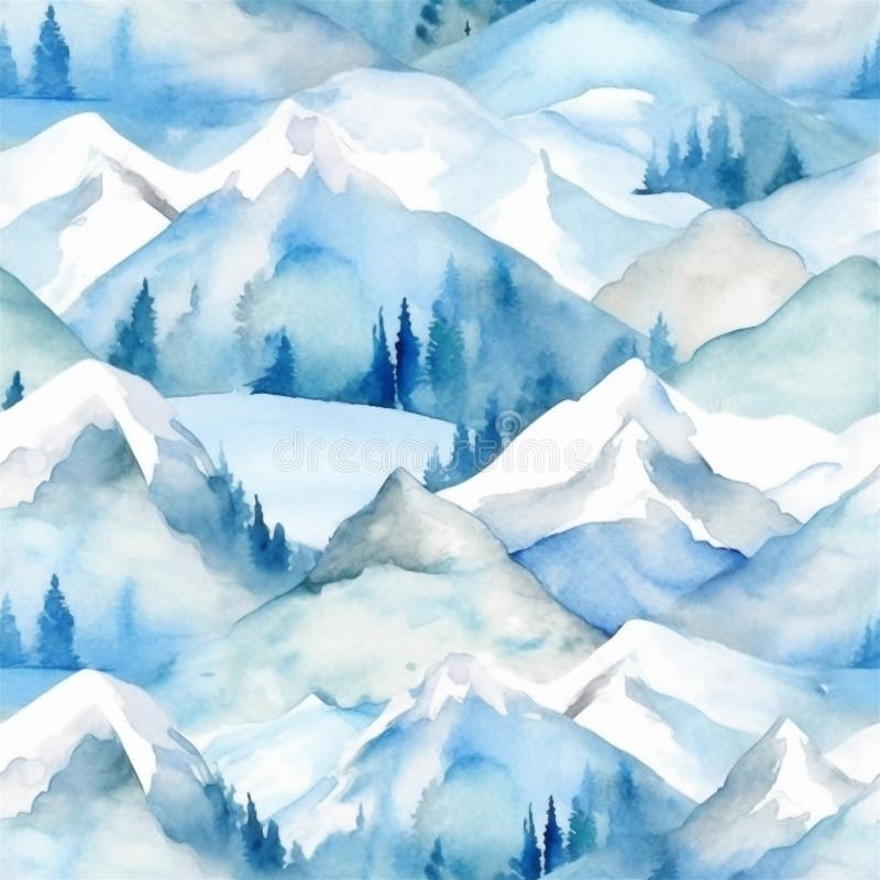 Watercolor Mountains Seamless Tile Pattern, Generative AI Stock ...