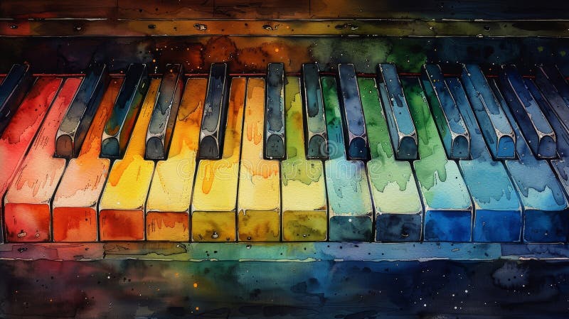 Colorful Watercolor Painting of Piano Keys, Abstract Art Concept Stock ...