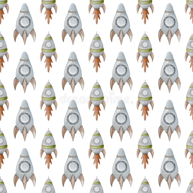 Colorful Watercolor Pattern Featuring Baby Rockets in a Fun Design for Textiles and Wallpapers ...