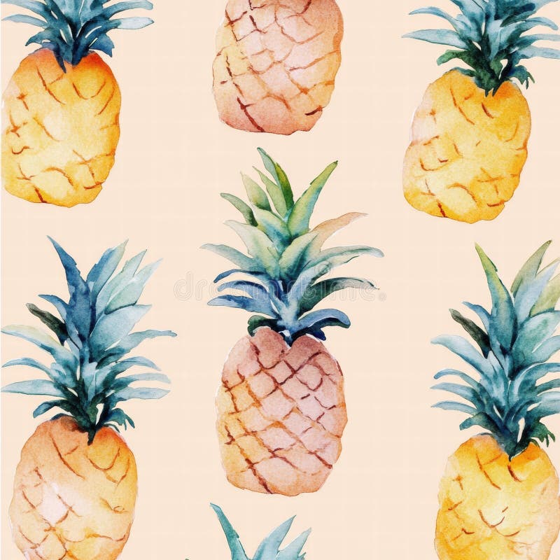 Colorful Watercolor Pineapple Pattern on a Light Background Showcasing ...