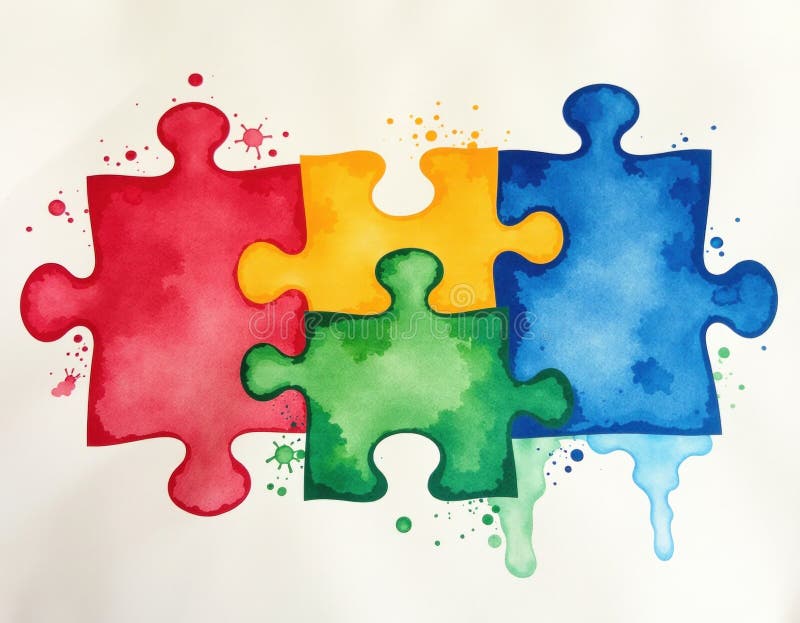Colorful Watercolor Puzzle Pieces Stock Illustration - Illustration of ...