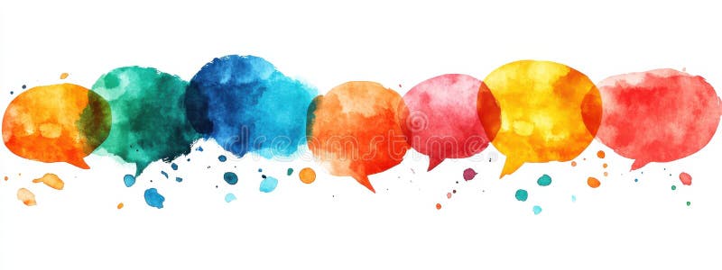 Colorful Watercolor Speech Bubbles on White Background Representing ...