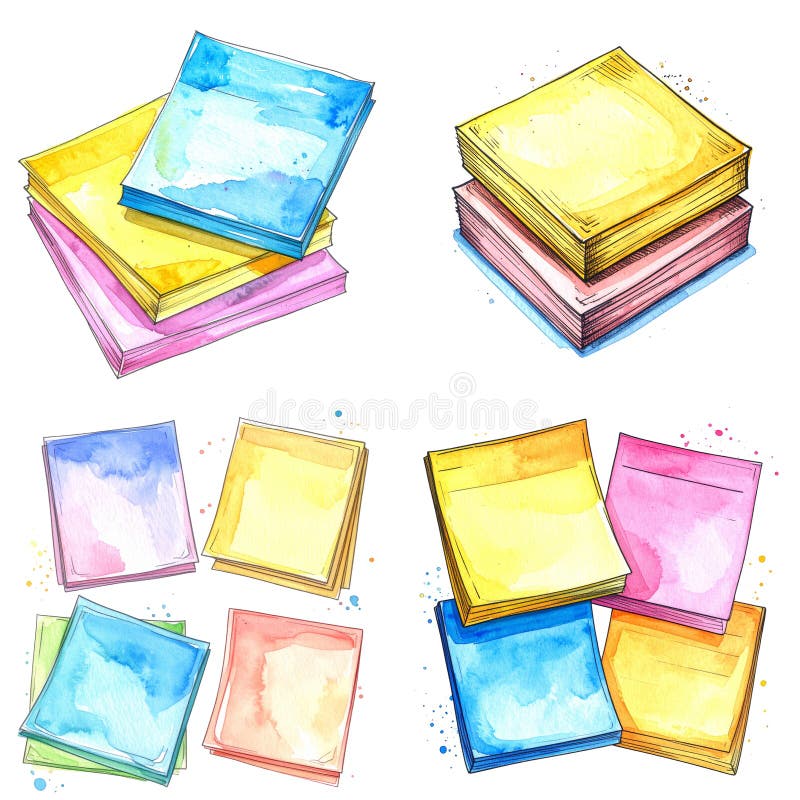 Colorful Watercolor Sticky Notes Illustration Stock Illustration ...