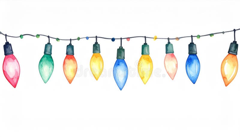 Colorful Watercolor String Lights Illustration Stock Illustration ...