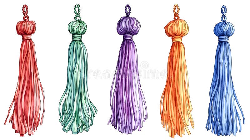 Colorful Watercolor Tassels a Set of Five Decorative Elements Stock ...