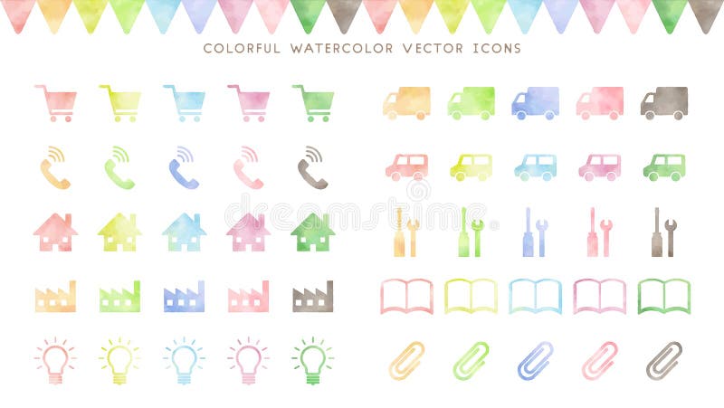 Colorful Watercolor Vector Icon Set Stock Vector - Illustration of ...