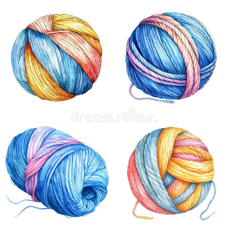 Colorful Watercolor Yarn Balls Illustration Stock Photo - Illustration ...