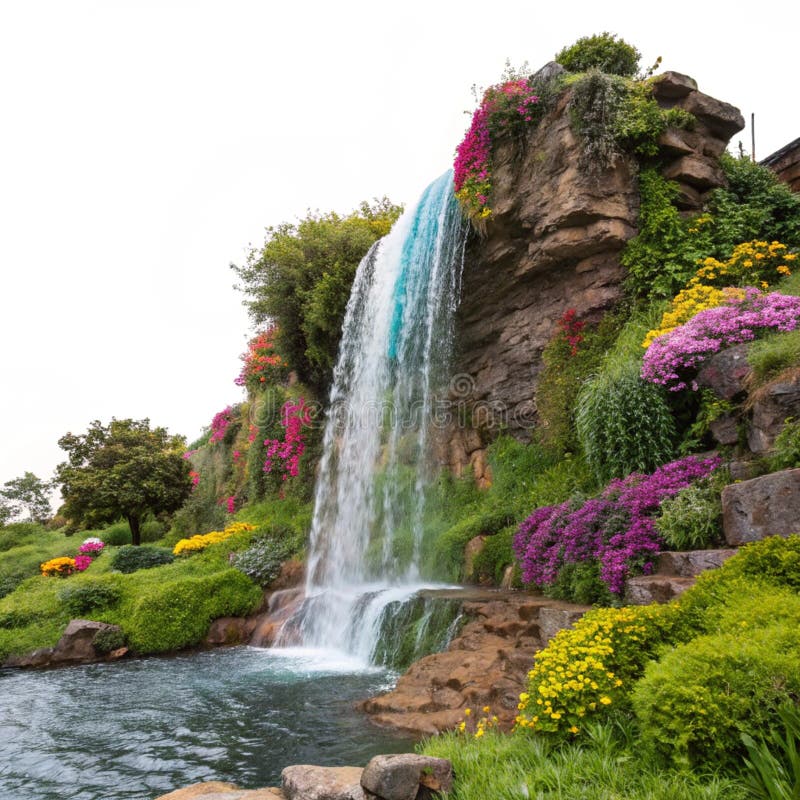 Colorful Waterfall with Landscape Elements Stock Illustration ...