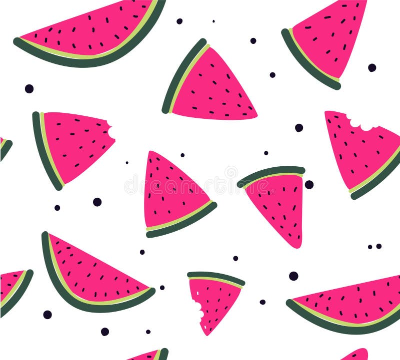 Colorful Watermelon Seamless Pattern. Hand Drawn Slices of Watermelon Isolated on White ...
