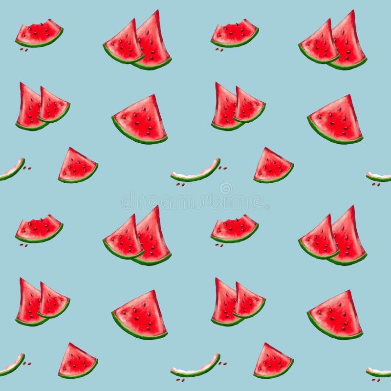 Watermelon Pattern Design Featuring Vibrant Slices on a Cool Blue ...