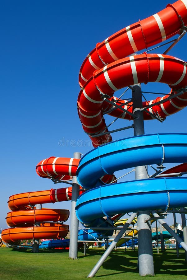 Swimming Pool with Water Slide Stock Image - Image of bucket, pension ...
