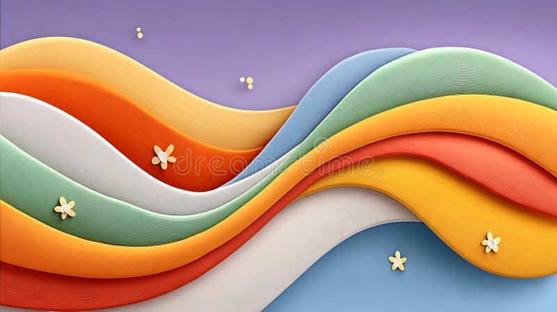 Colorful Wave Background with Soft Gradient and Small Flower Shapes ...