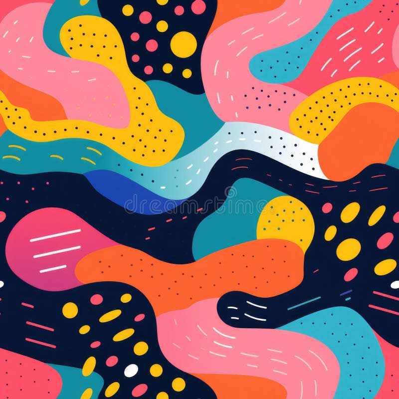 Colorful Wave Cartoon Fun Pattern, Ai Stock Illustration - Illustration ...