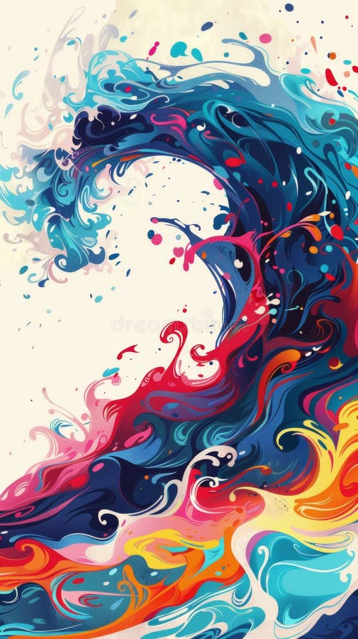 Colorful Wave Painting on White Background Stock Image - Image of wave ...