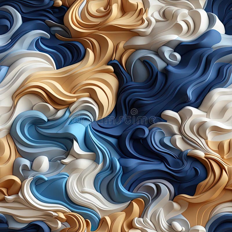 Colorful Wave Pattern in Blue and Gold with Organic Sculpting Design ...