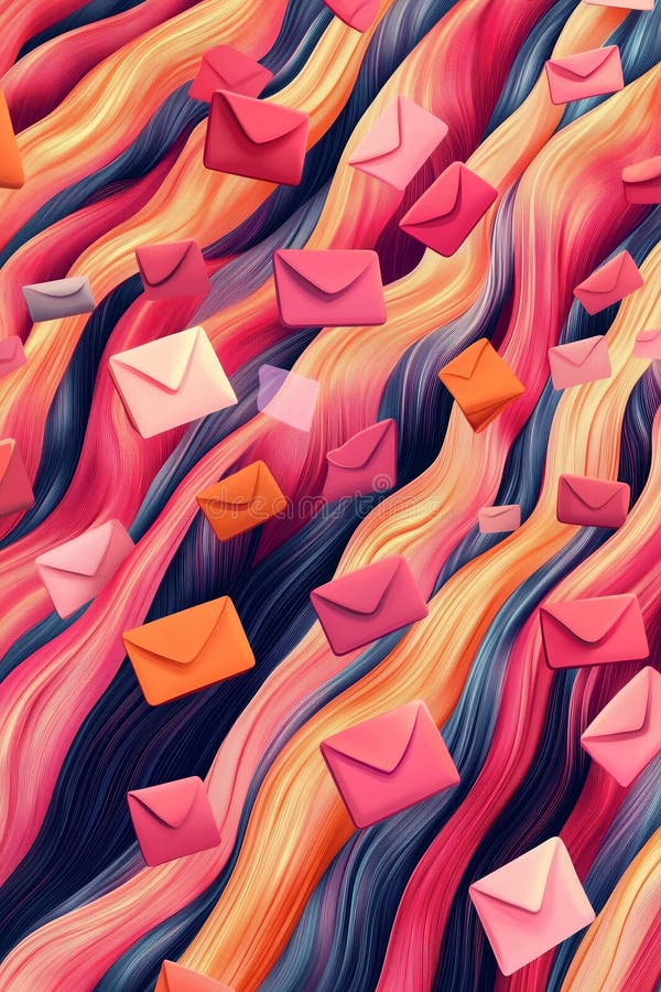 Colorful Wave Pattern with Floating Envelopes in Shades of Pink and ...