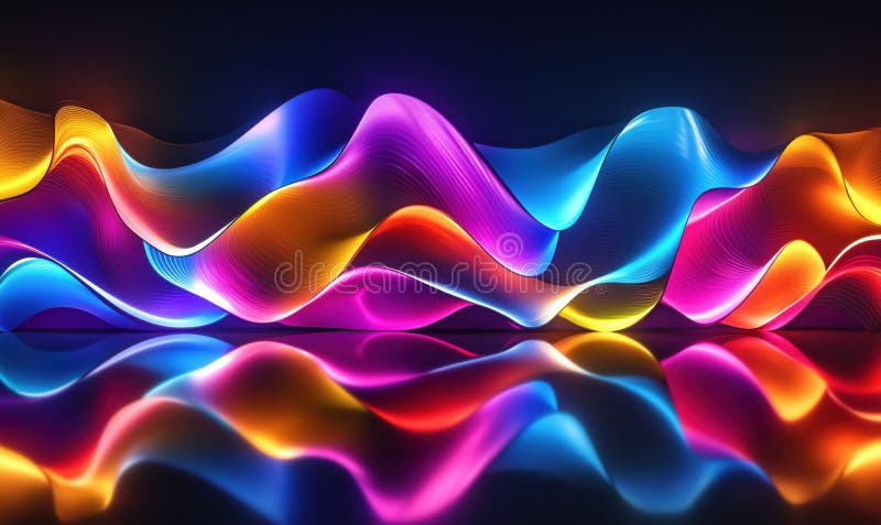 Colorful Wave Patterns with Reflections, Vibrant Neon Colors, Smooth ...