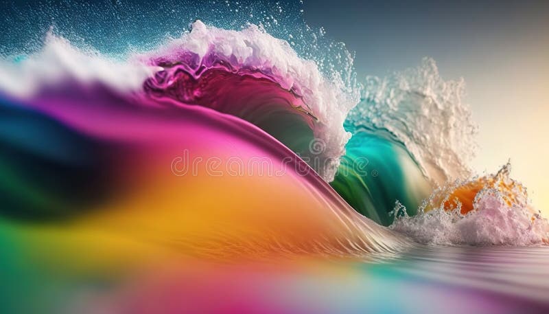 A Colorful Wave with a Splash of Water in the Foreground Stock ...