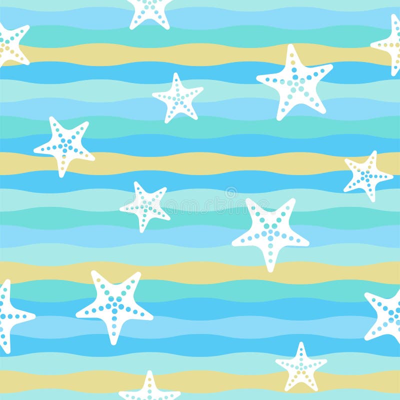 Colorful Wave and Starfish Seamless Pattern for Summer Theme Stock ...