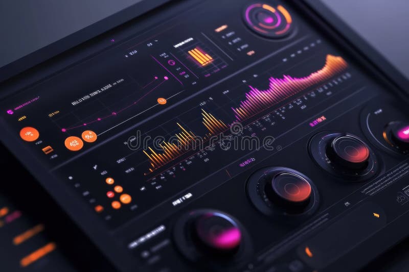 Digital Audio Mixing Console Displaying Colorful Sound Wave Patterns ...