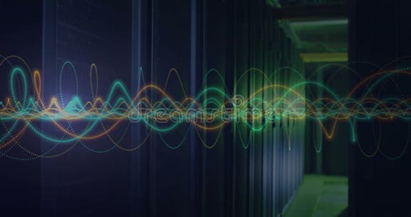 Colorful Waveforms Image Over Server Racks in Data Center Stock ...