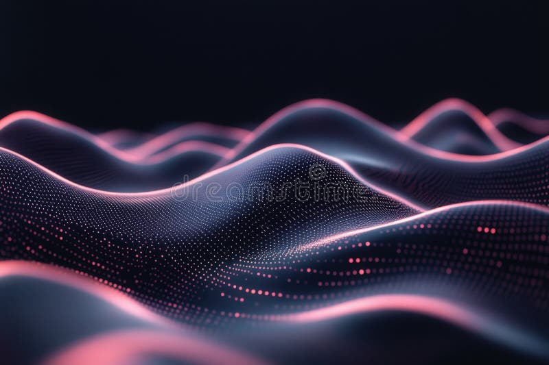 Visual Representation of Digital Waves with Glowing Points in Dark Background Stock Illustration ...