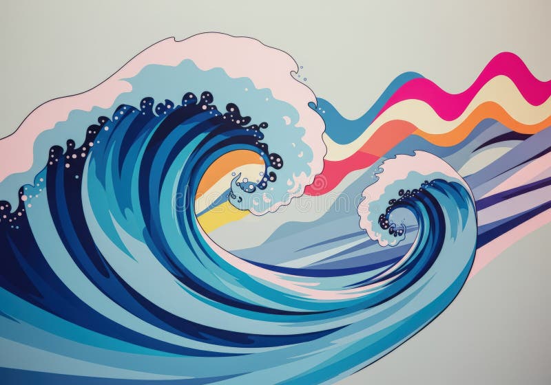 Colorful Waves in a Vibrant Mural Representing Ocean Energy and ...