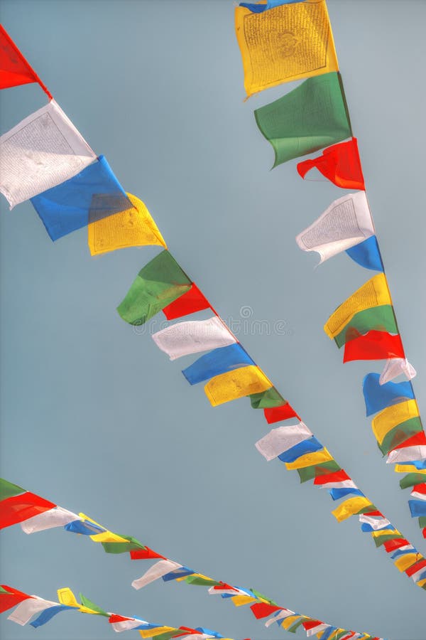 Colorful Waving Prayer Flags Stock Image - Image of mountain, elements ...