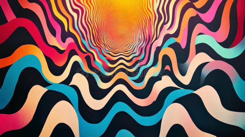 Colorful Wavy Lines Converging Towards Bright Center: Abstract ...