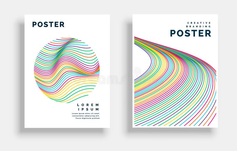 Colorful Wavy Lines Cover Flyer Poster Designs Set Stock Vector ...