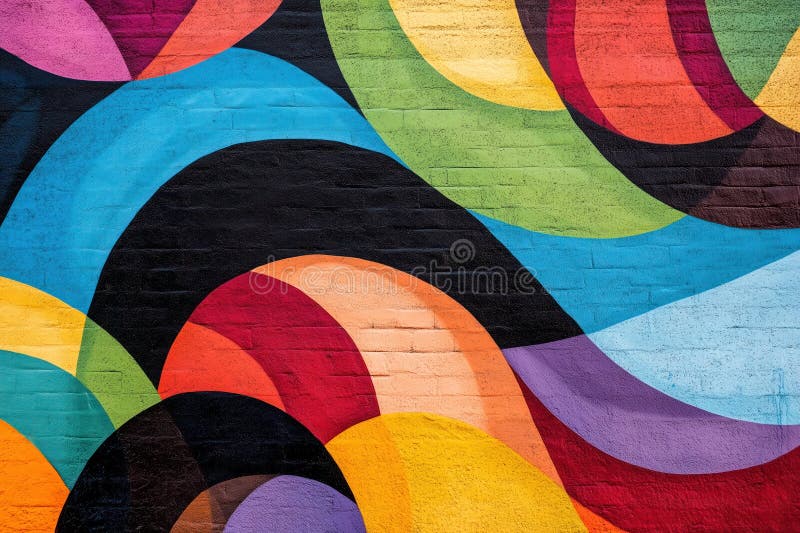 Colorful Wavy Shapes Mural Creating Vibrant Abstract Art on Brick Wall ...