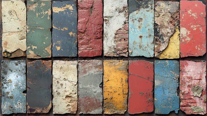 Colorful, Weathered, Rectangular Bricks Arranged in a Grid Pattern ...