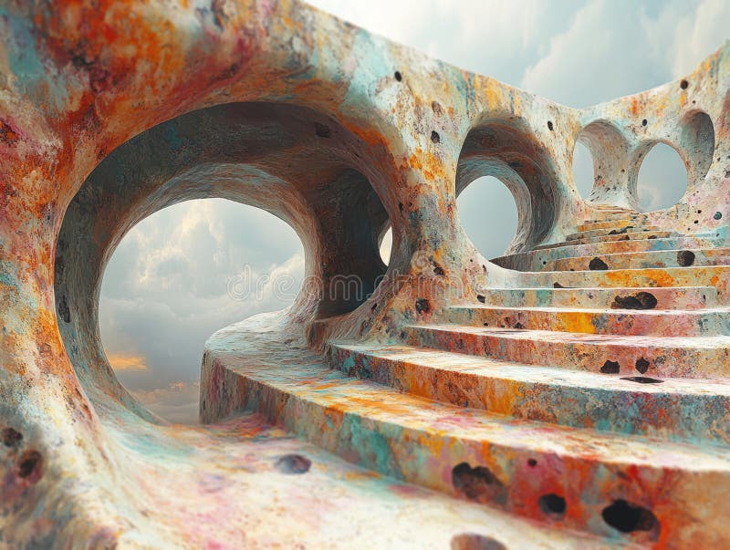 A Colorful, Weathered Staircase Leads Up To an Elevated Platform in a ...