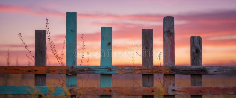 Colorful Weathered Wood Fence Sunset Backdrop Stock Image - Image of ...