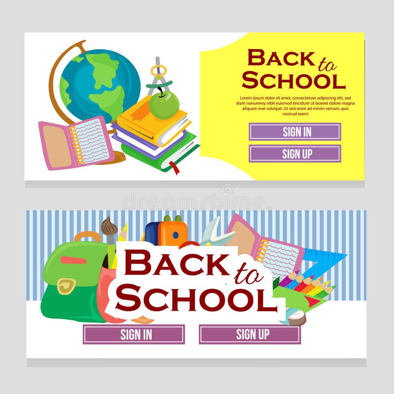 Colorful Web Banner School Theme with School Element Stock Vector ...