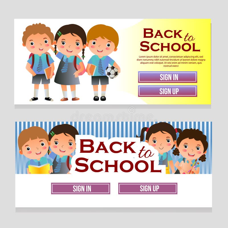 Colorful Web Banner School Theme with School Kids Stock Vector ...