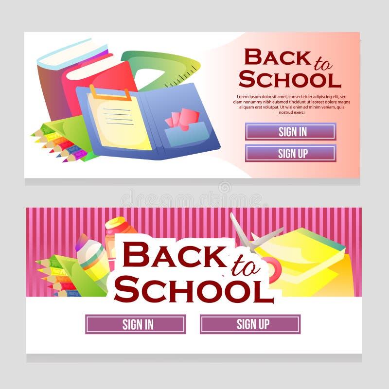 Colorful Web Banner School Theme with School Stationary Stock Vector ...