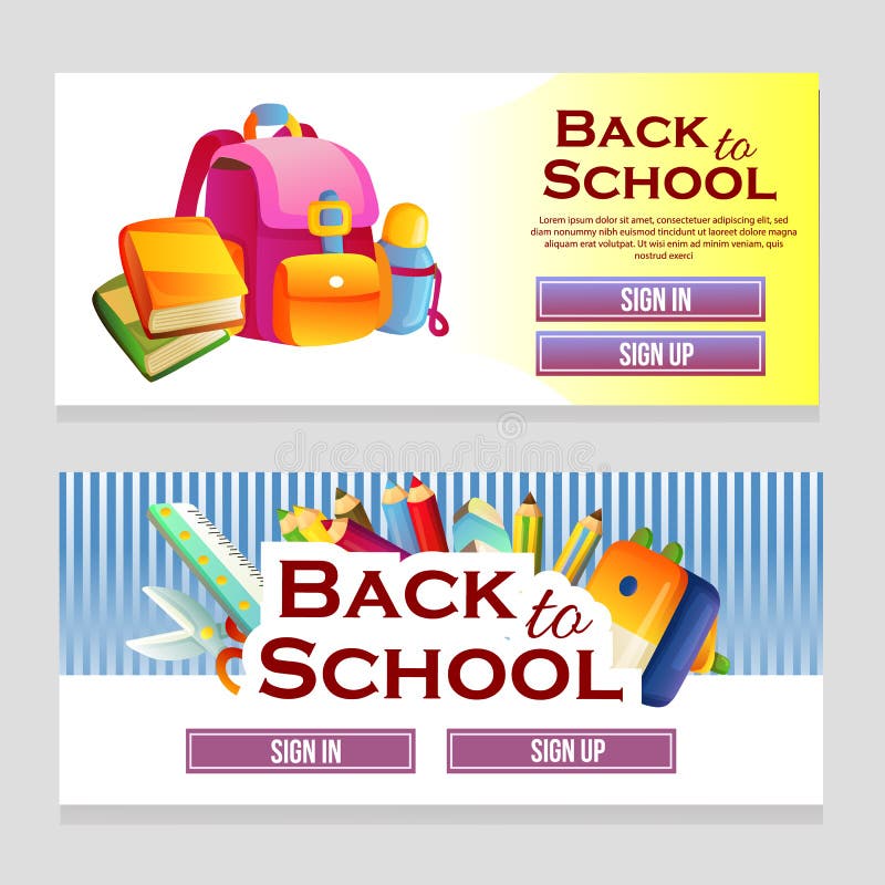 Colorful Web Banner School Theme with School Supplies Stock Vector ...