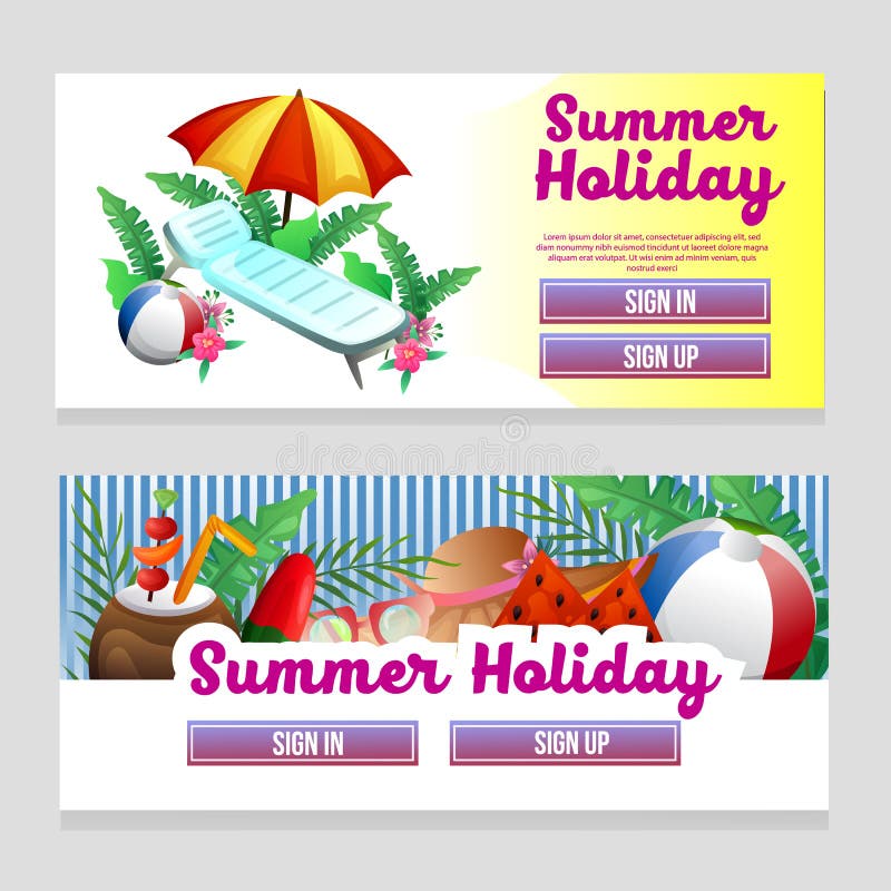 Colorful Web Banner Summer Theme with Umbrella Beach Stock Vector ...