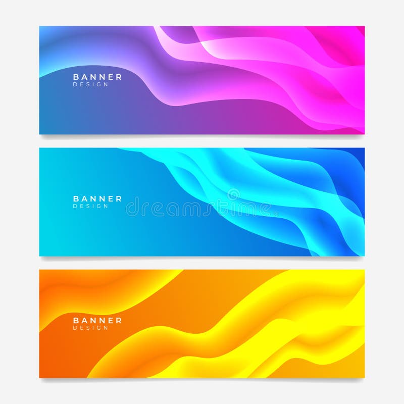 Colorful Web Banner with Wave and Geometric Shapes. Collection of ...