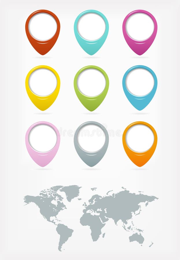 Colorful Web Buttons Set with World Map Stock Vector - Illustration of ...