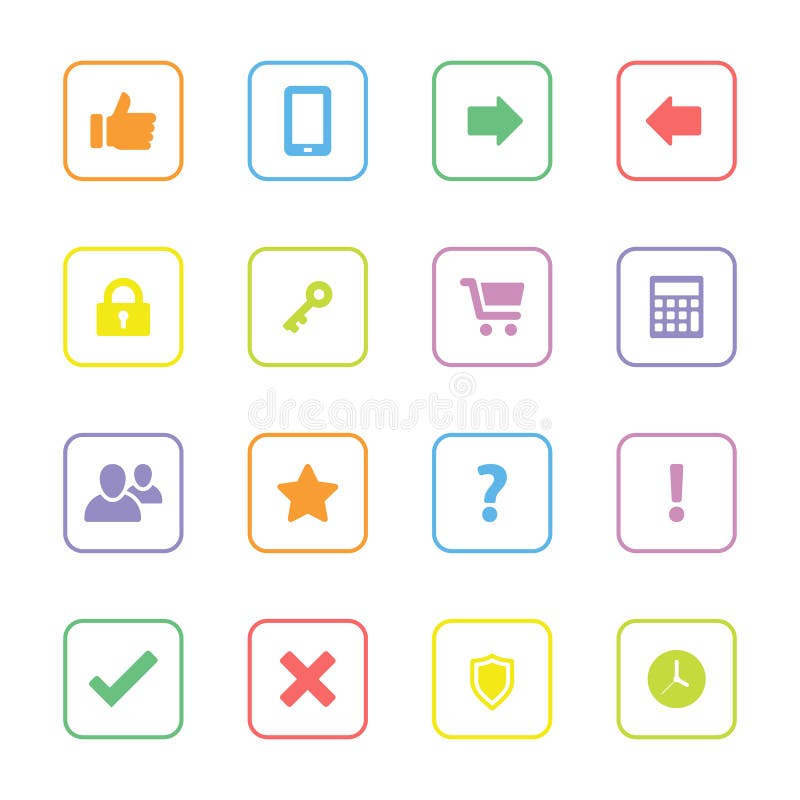 Colorful Flat Miscellaneous Icon Set with Rounded Rectangle Frame Stock ...