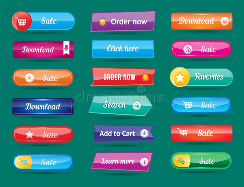 Colorful Website Buttons Design Vector Illustration Glossy Graphic ...