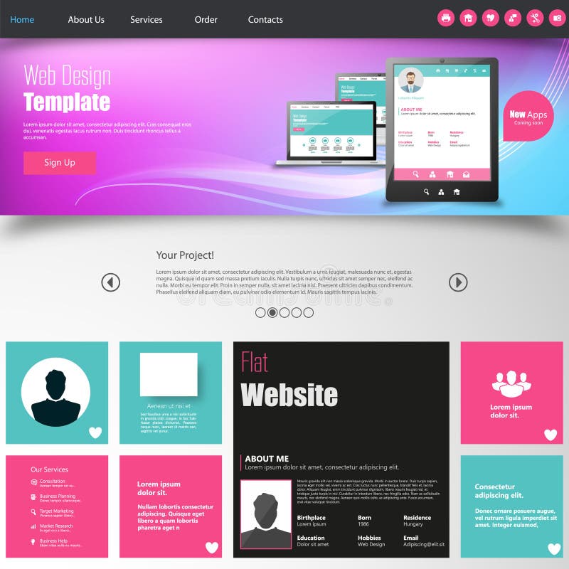 Colorful Website Design Template. Stock Vector - Illustration of line ...