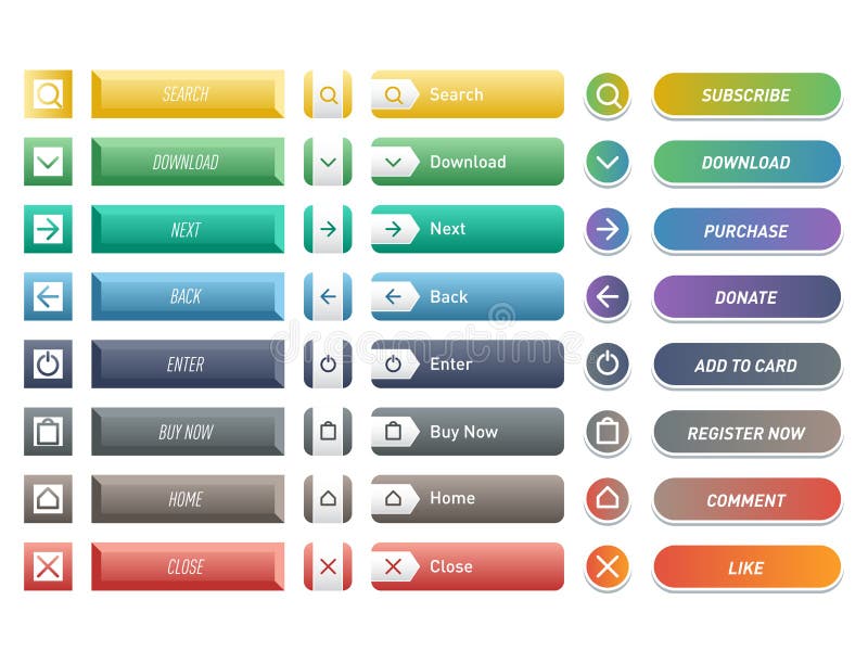 Colorful Website Web Buttons Design Vector Illustration Glossy Graphic ...