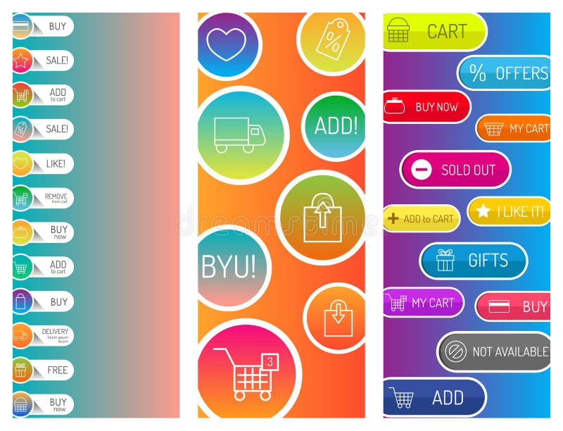 Colorful Website Web E-shop Buttons Design Vector Illustration Stock ...