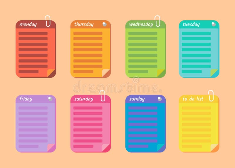 Colorful Weekly Planner Template with Place for Text Vector Flat ...