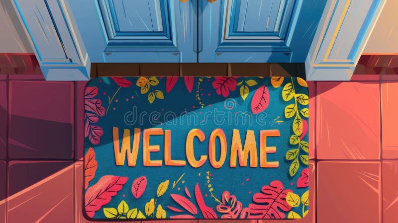 Colorful Welcome Doormat in Front of Door AI Generated Stock Photo ...