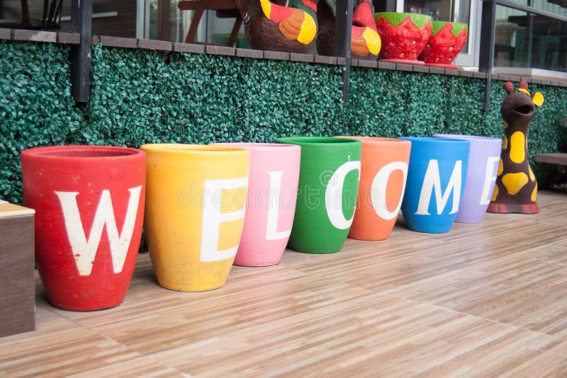 Colorful Welcome Perspective View Stock Photo - Image of green, word ...